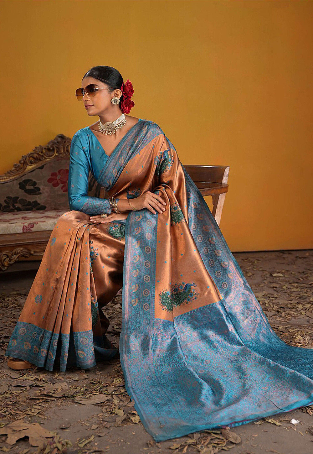 Buy Woven Art Silk Saree in Rust Online : SSEA7884 - Utsav Fashion