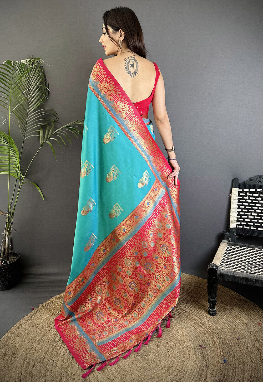 Buy Woven Art Silk Saree in Turquoise Online : SEJ1470 - Utsav Fashion