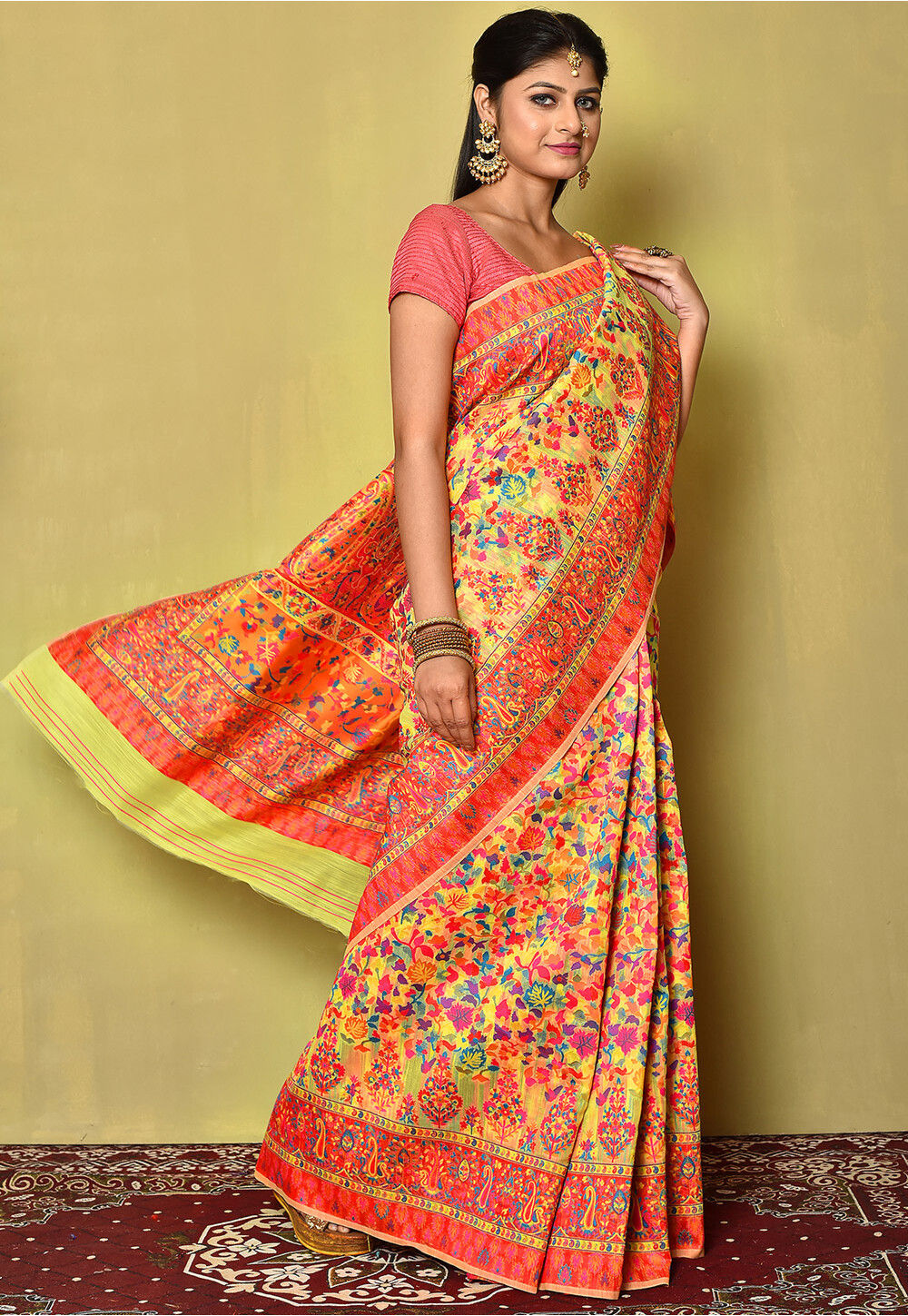 Buy Woven Art Silk Saree in Yellow and Multicolor Online : SGBA517 ...
