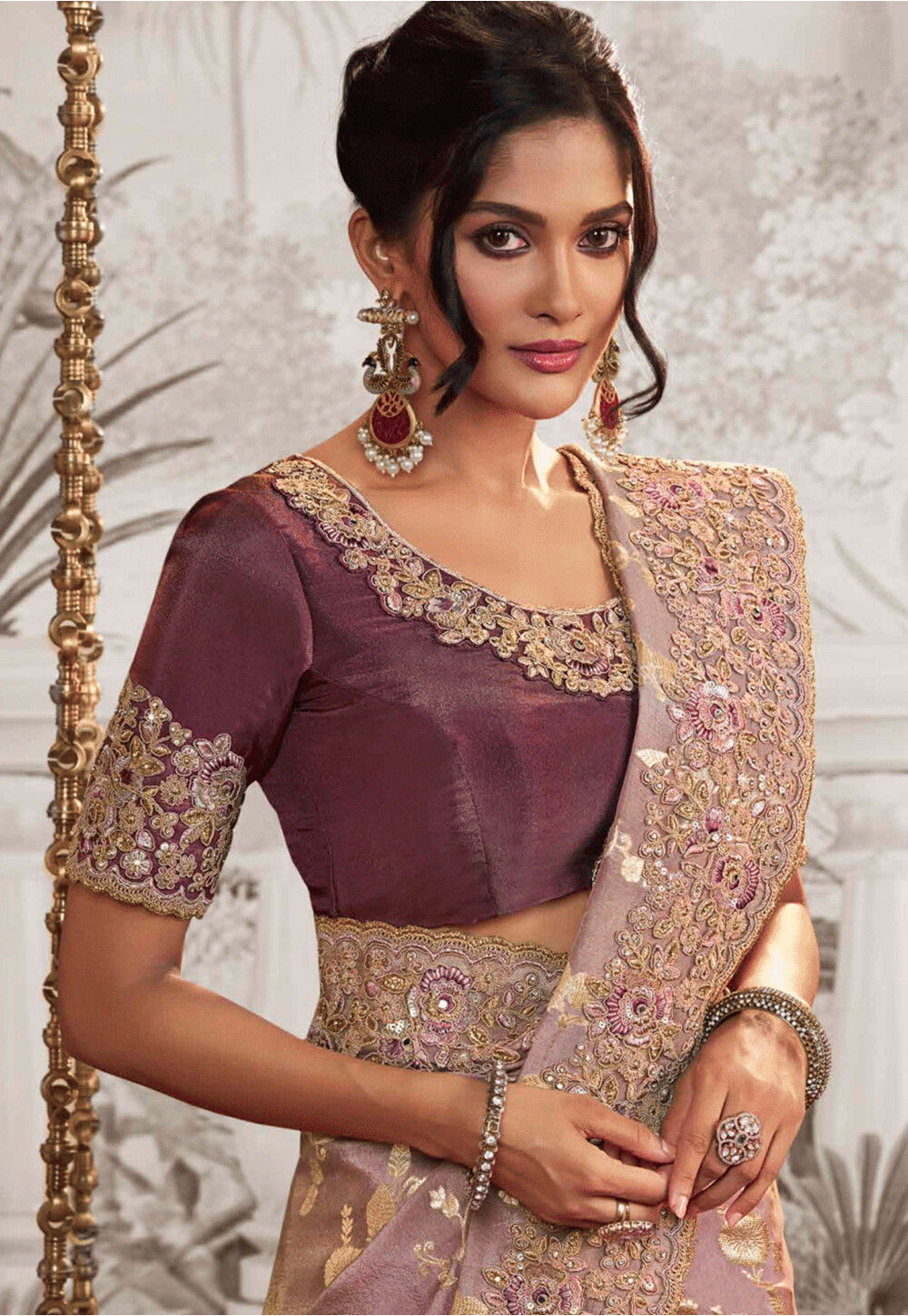 Buy Woven Art Silk Scalloped Saree in Dusty Purple Online : SEW14702 ...