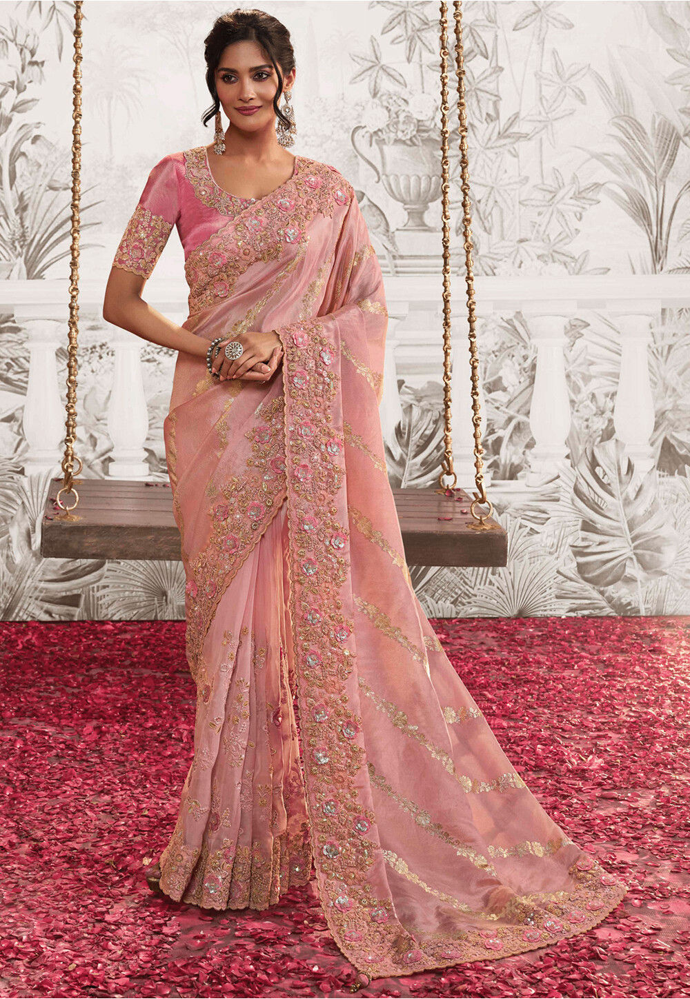 Buy Woven Art Silk Scalloped Saree in Pink Online : SEW14704 - Utsav ...