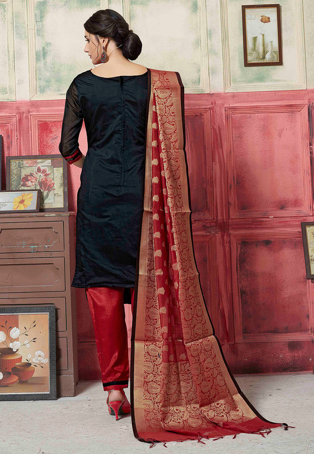 Buy Woven Art Silk Pakistani Suit in Black Online : KYE1505 - Utsav Fashion
