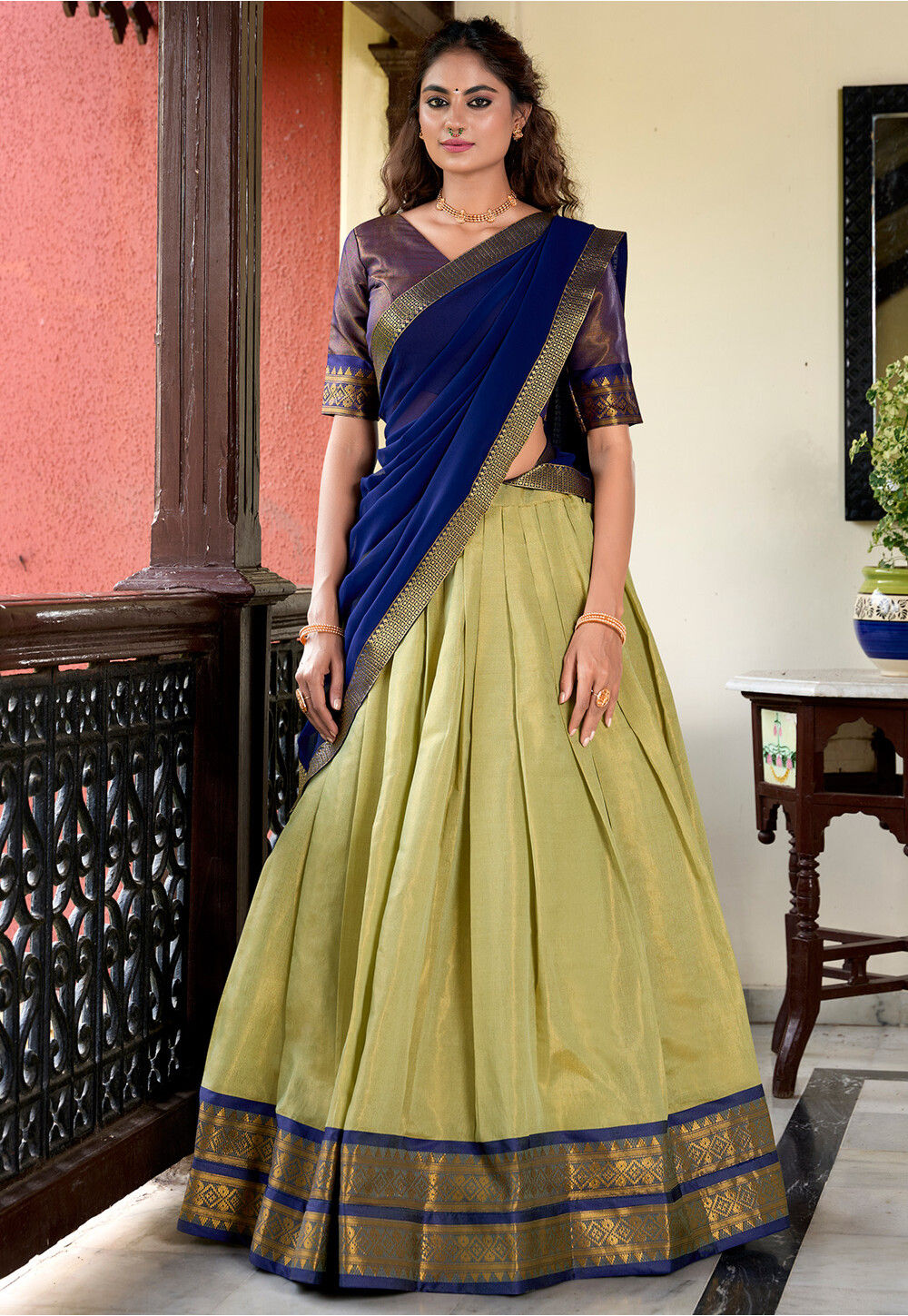 Buy Woven Border Art Silk Lehenga in Light Green Online : LBC2190 ...