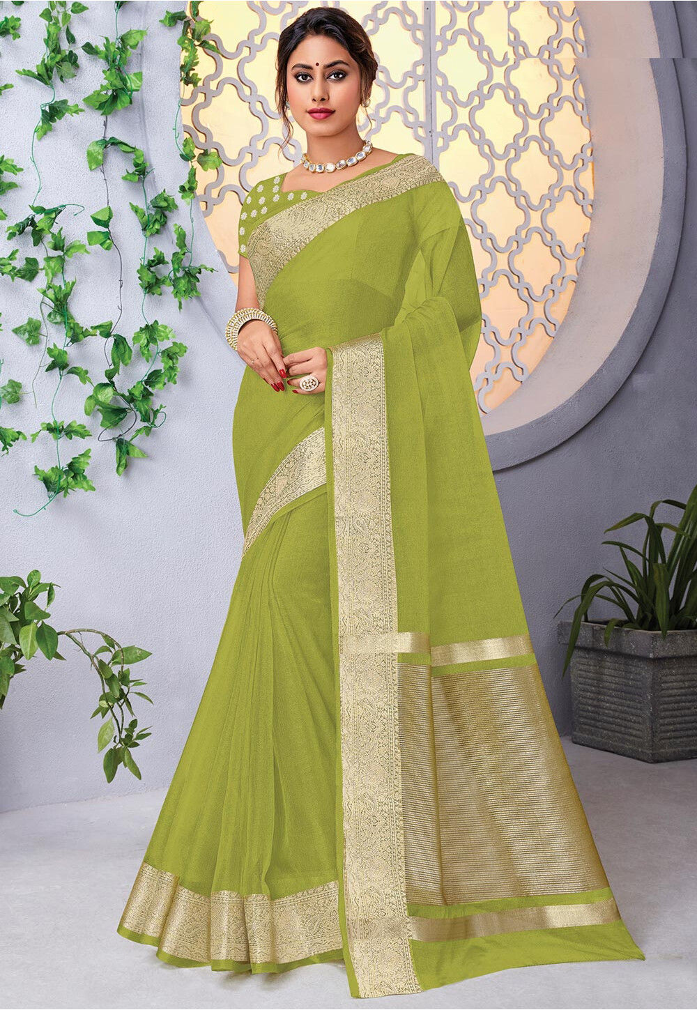 Buy Woven Border Organza Saree in Light Green Online : SSF20288 - Utsav ...