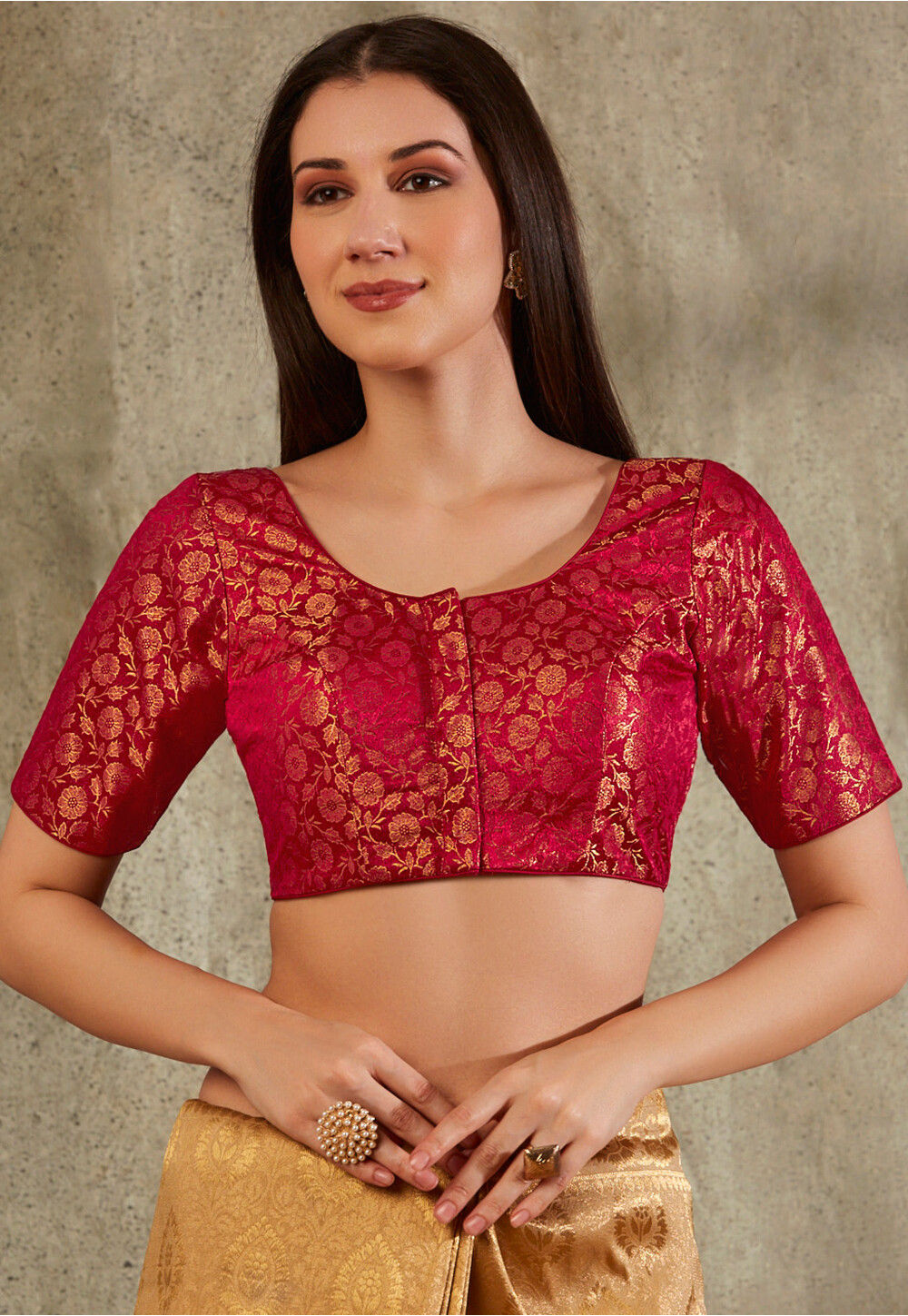 Buy Woven Brocade Blouse in Maroon Online : UVC1754 - Utsav Fashion