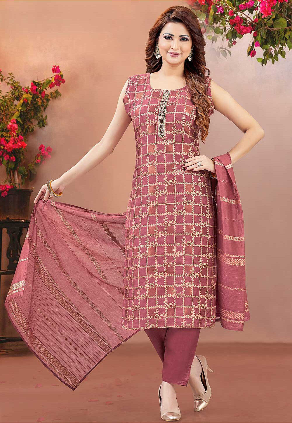 Buy Woven Brocade Pakistani Suit in Dusty Pink Online : KCU461 - Utsav ...