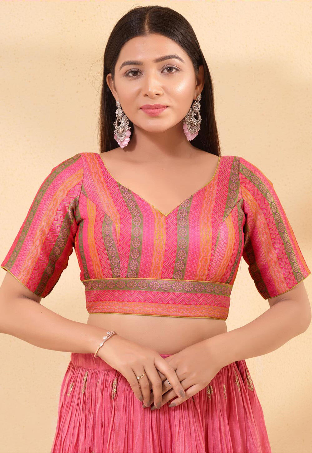 Buy Woven Brocade Silk Blouse in Pink and Multi Online : UGX1093 ...
