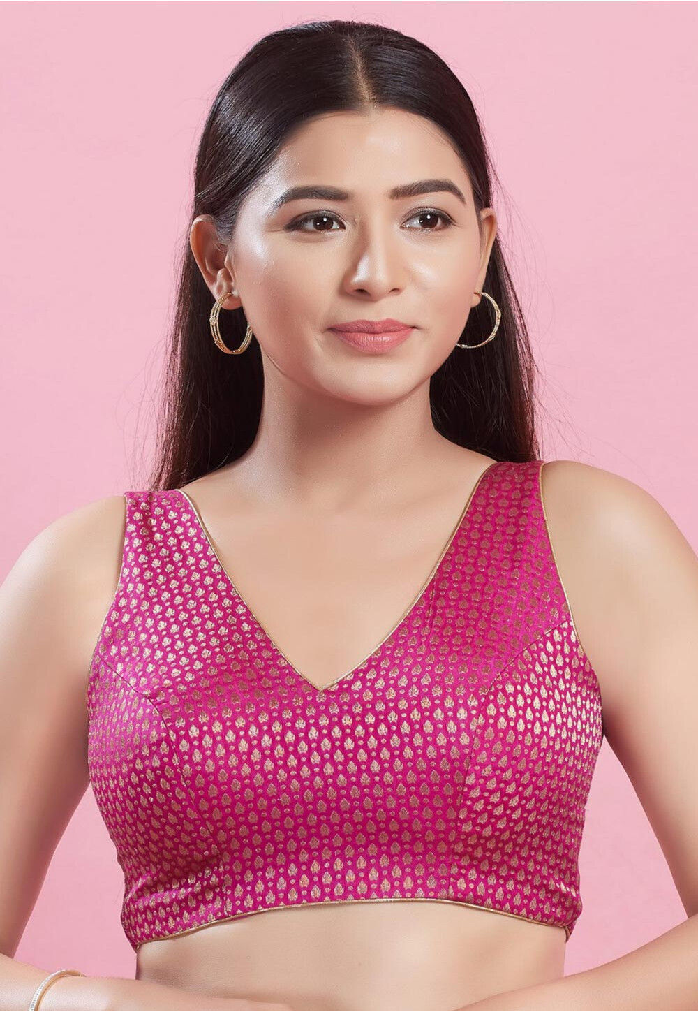 Buy Woven Brocade Silk Blouse in Pink Online : UGX1105 - Utsav Fashion