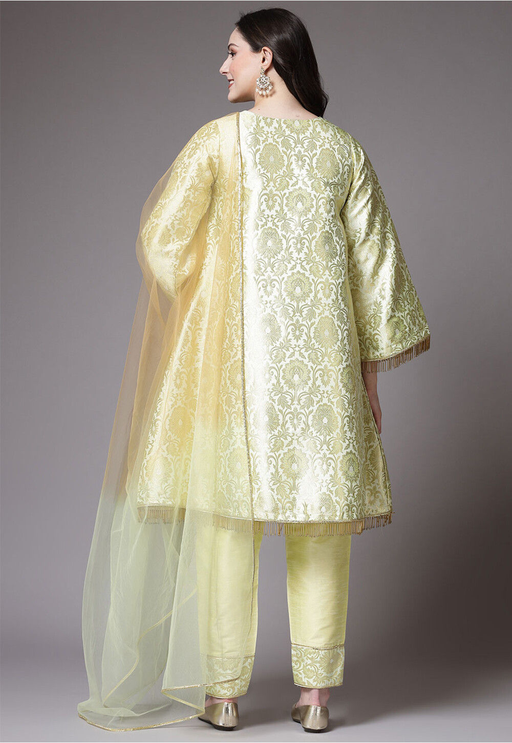 Buy Woven Brocade Silk Pakistani Suit in Light Yellow Online : KUR97 ...