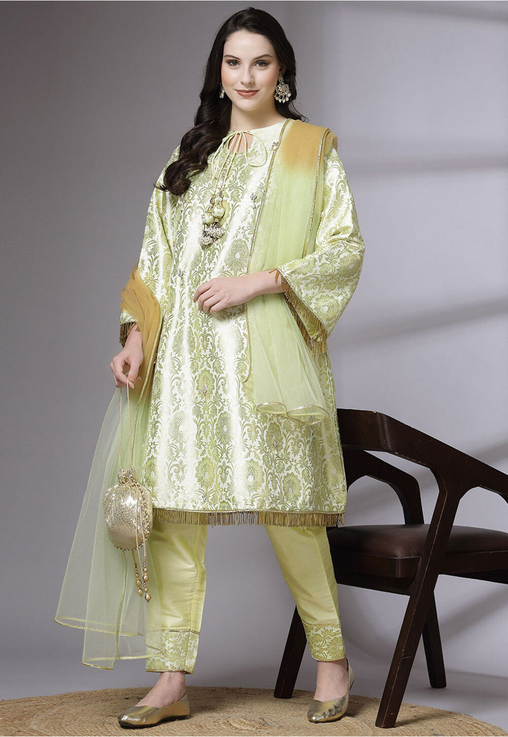 Buy Woven Brocade Silk Pakistani Suit in Light Yellow Online : KUR97 ...
