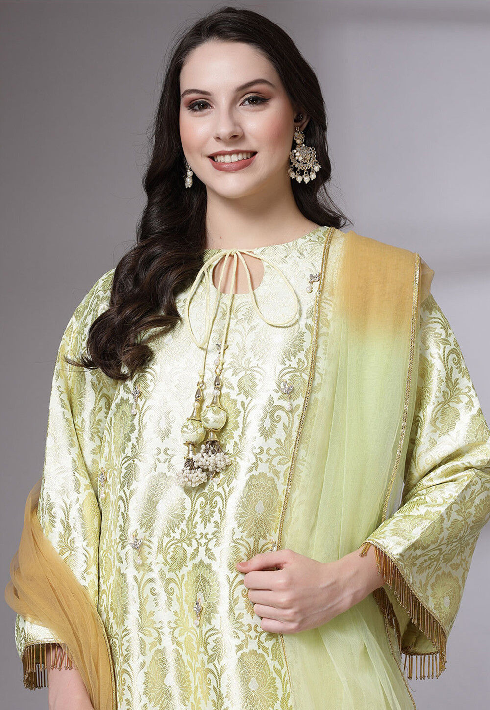 Buy Woven Brocade Silk Pakistani Suit in Light Yellow Online : KUR97 ...