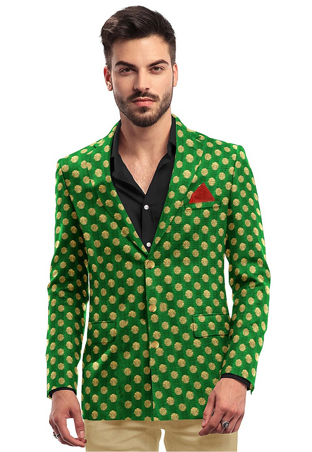 Buy Woven Chanderi Blazer in Green Online : MTE1184 - Utsav Fashion