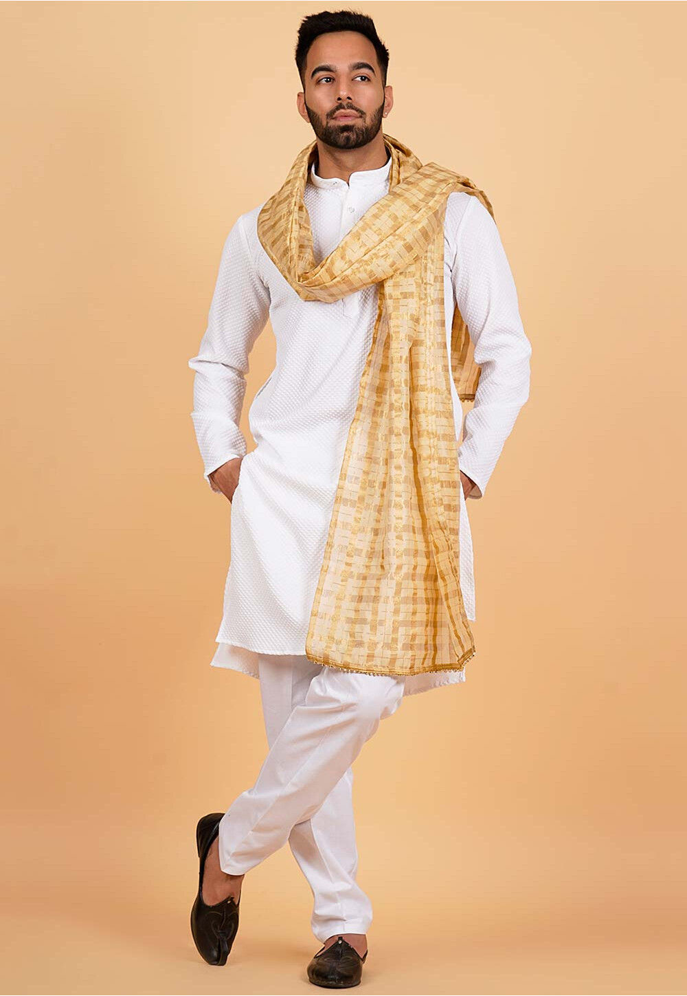 Buy Woven Chanderi Silk Men Dupatta in Beige Online : MTE1921 - Utsav ...
