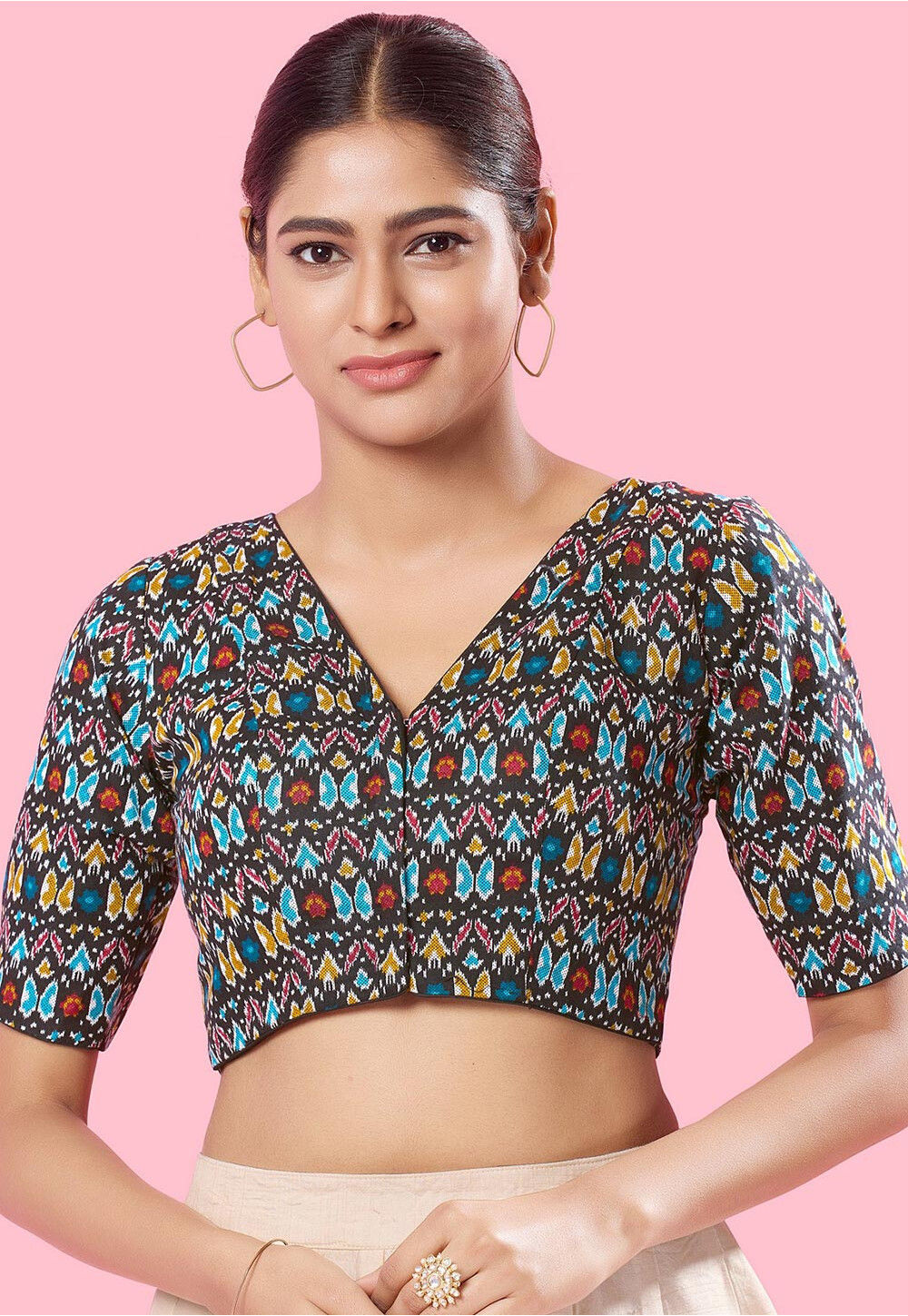 Buy Woven Cotton Blouse in Black and Multicolor Online : UGX1067 ...