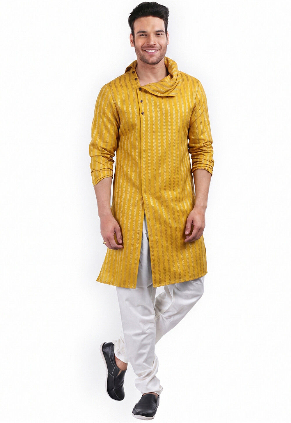 Buy Woven Cotton Front Slit Kurta Set in Yellow Online : MHR1093 ...