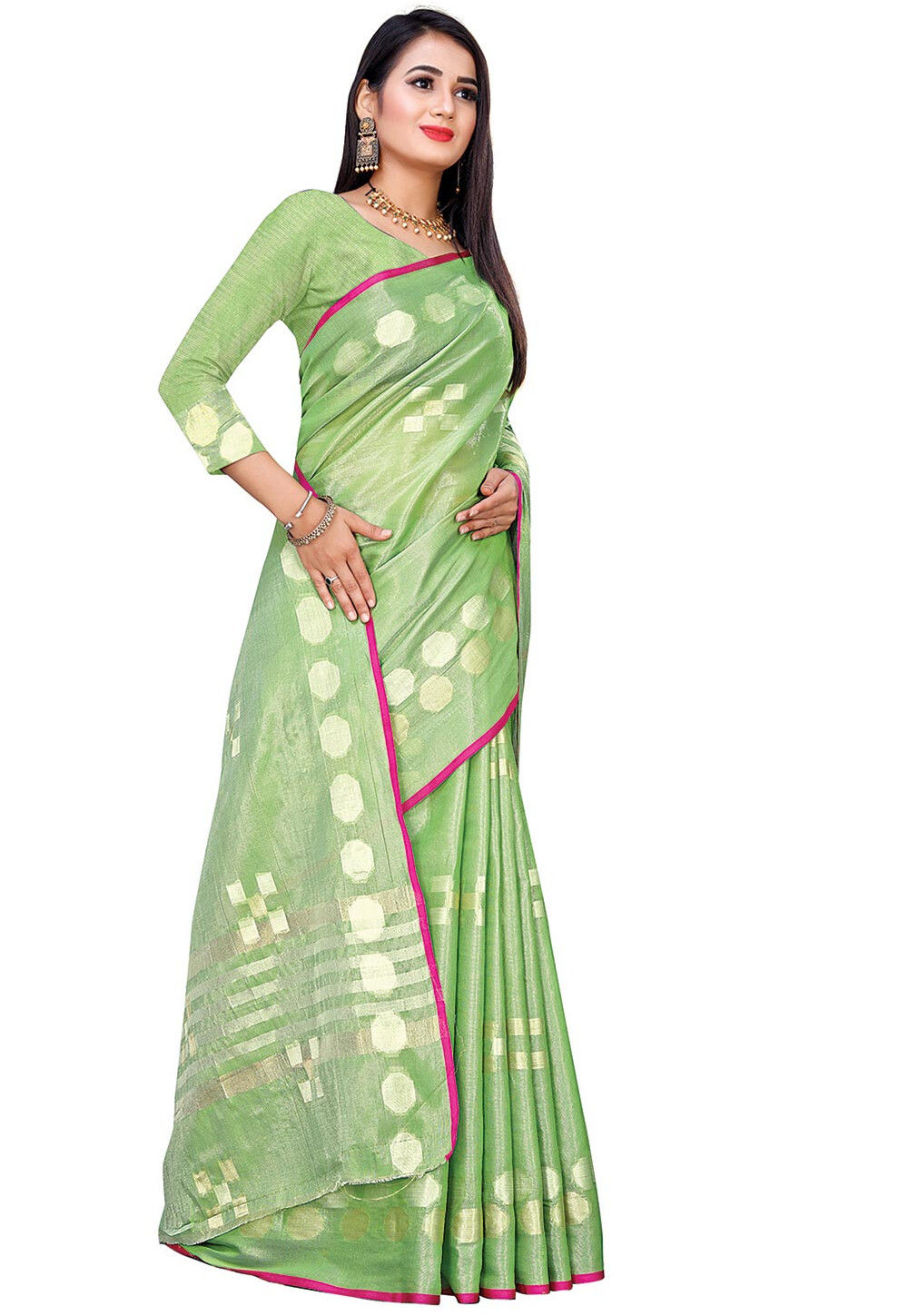 Buy Woven Cotton Jacquard Saree in Light Green Online : SPFA13251 ...