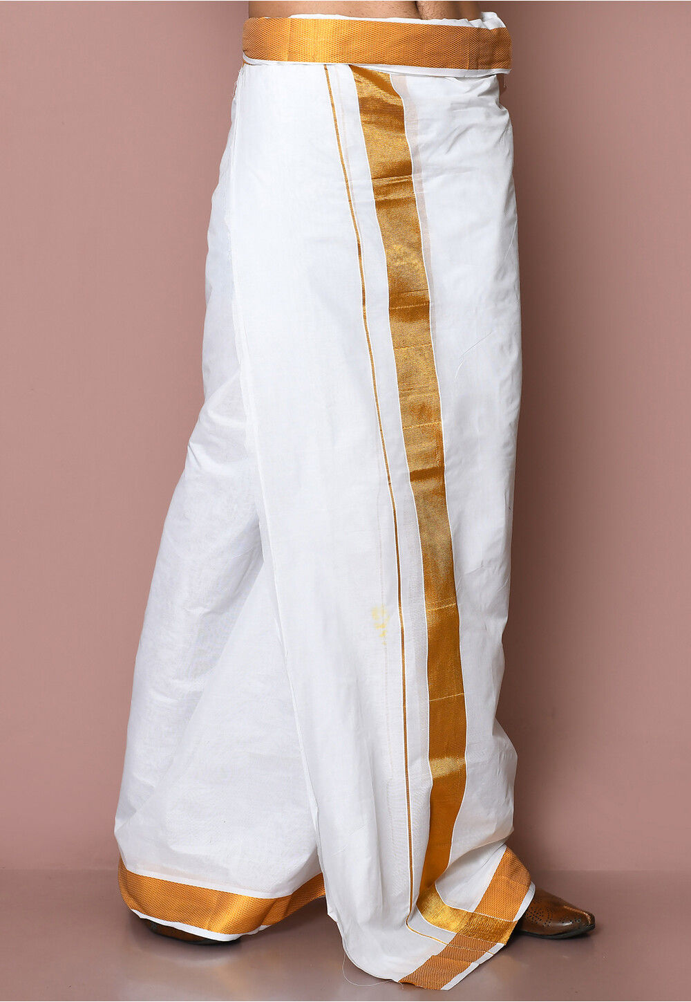 Buy Woven Cotton Kerala Kasavu South Indian Mundu in White Online ...