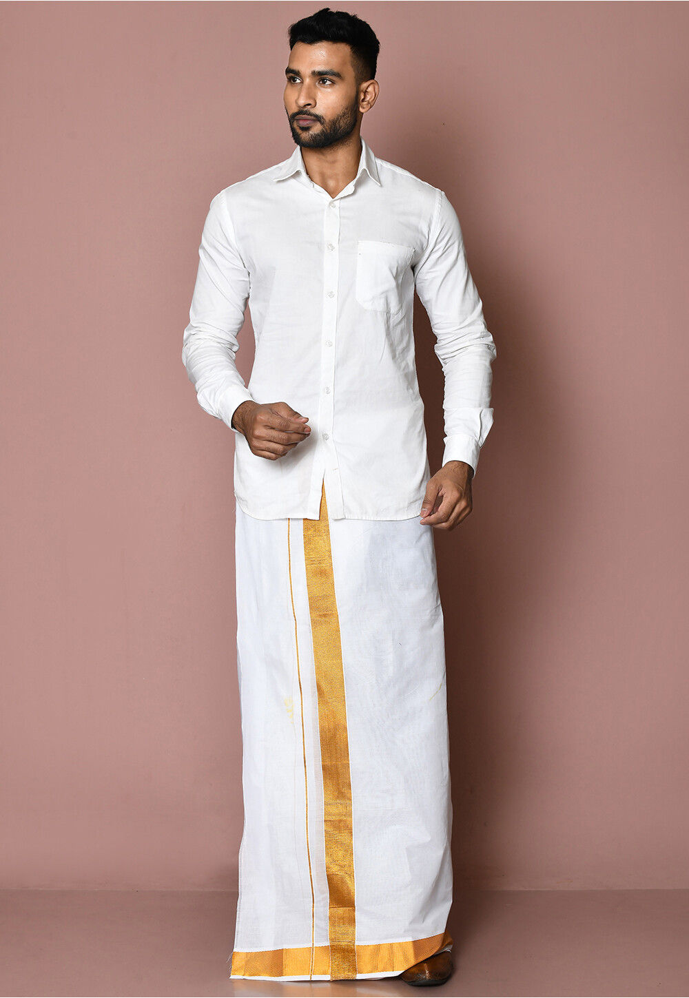 Buy Woven Cotton Kerala Kasavu South Indian Mundu in White Online ...