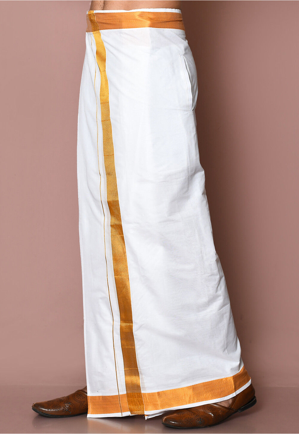 Buy Woven Cotton Kerala Kasavu South Indian Mundu in White Online ...