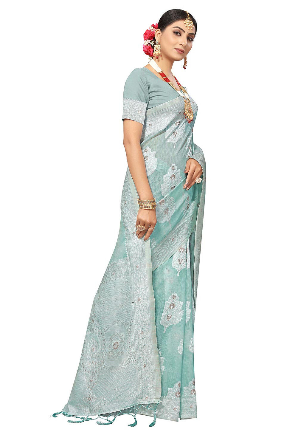 Buy Woven Cotton Saree in Light Blue Online : SSKT766 - Utsav Fashion