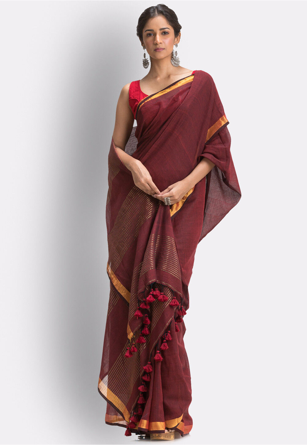 Buy Woven Cotton Saree in Maroon Online : SBEA1926 - Utsav Fashion