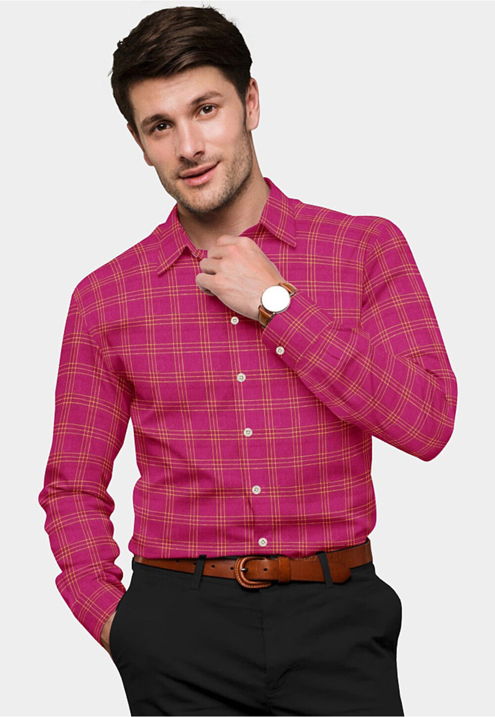 Buy Woven Cotton Shirt in Fuchsia Online : MTE837 - Utsav Fashion
