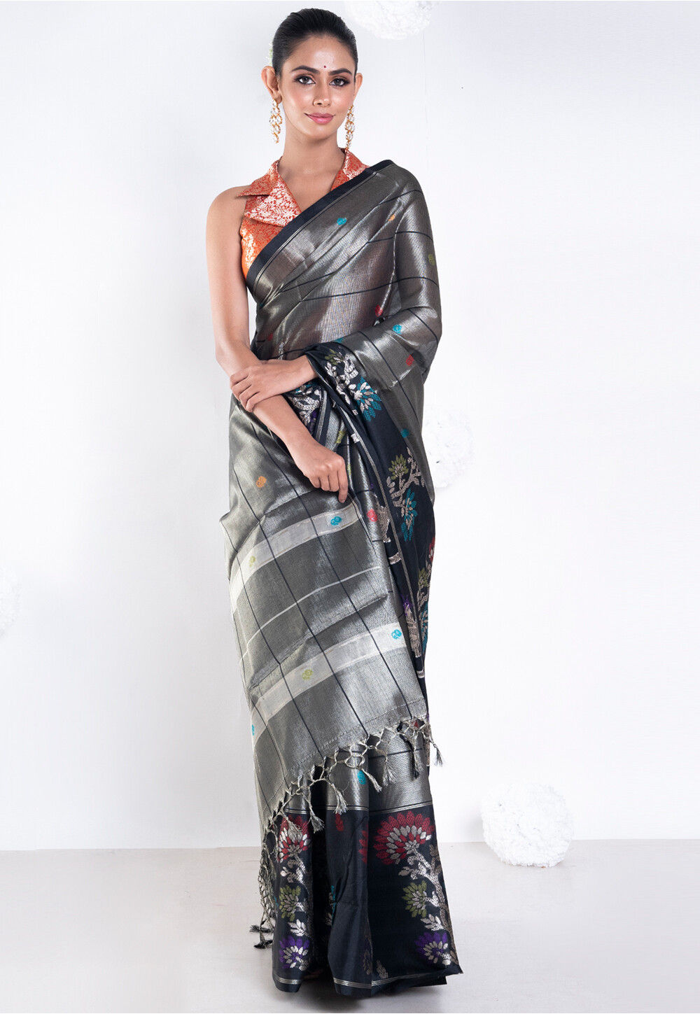 Buy Woven Cotton Silk Saree in Grey Online : SBY801 - Utsav Fashion