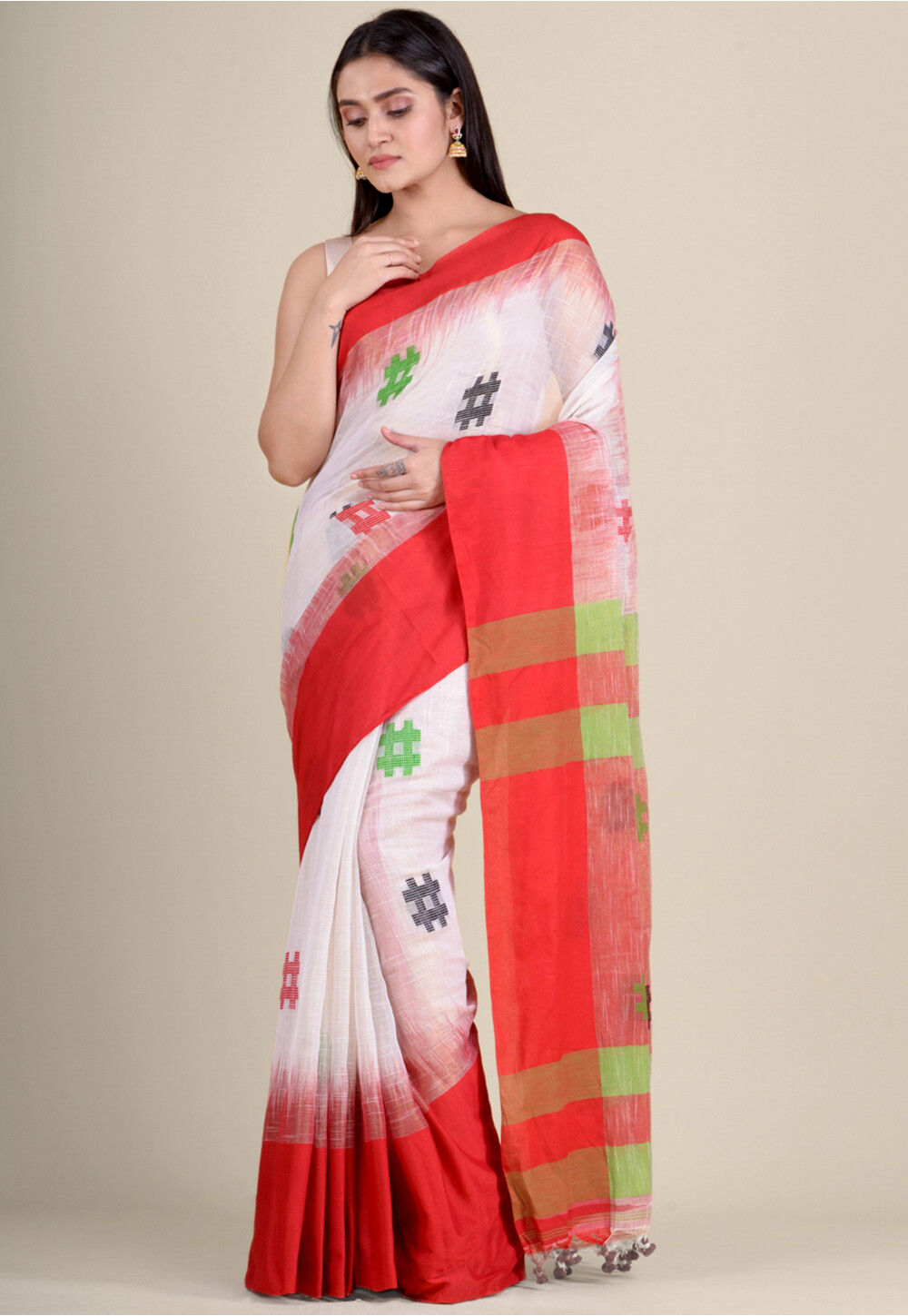 Woven Cotton Silk Saree in White : SPN6391