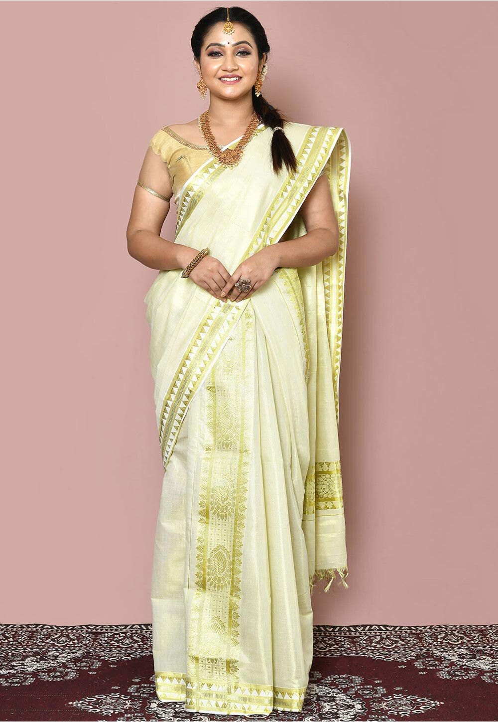 Buy Woven Cotton Silk Settu Mundu South Indian Saree in Golden Online ...