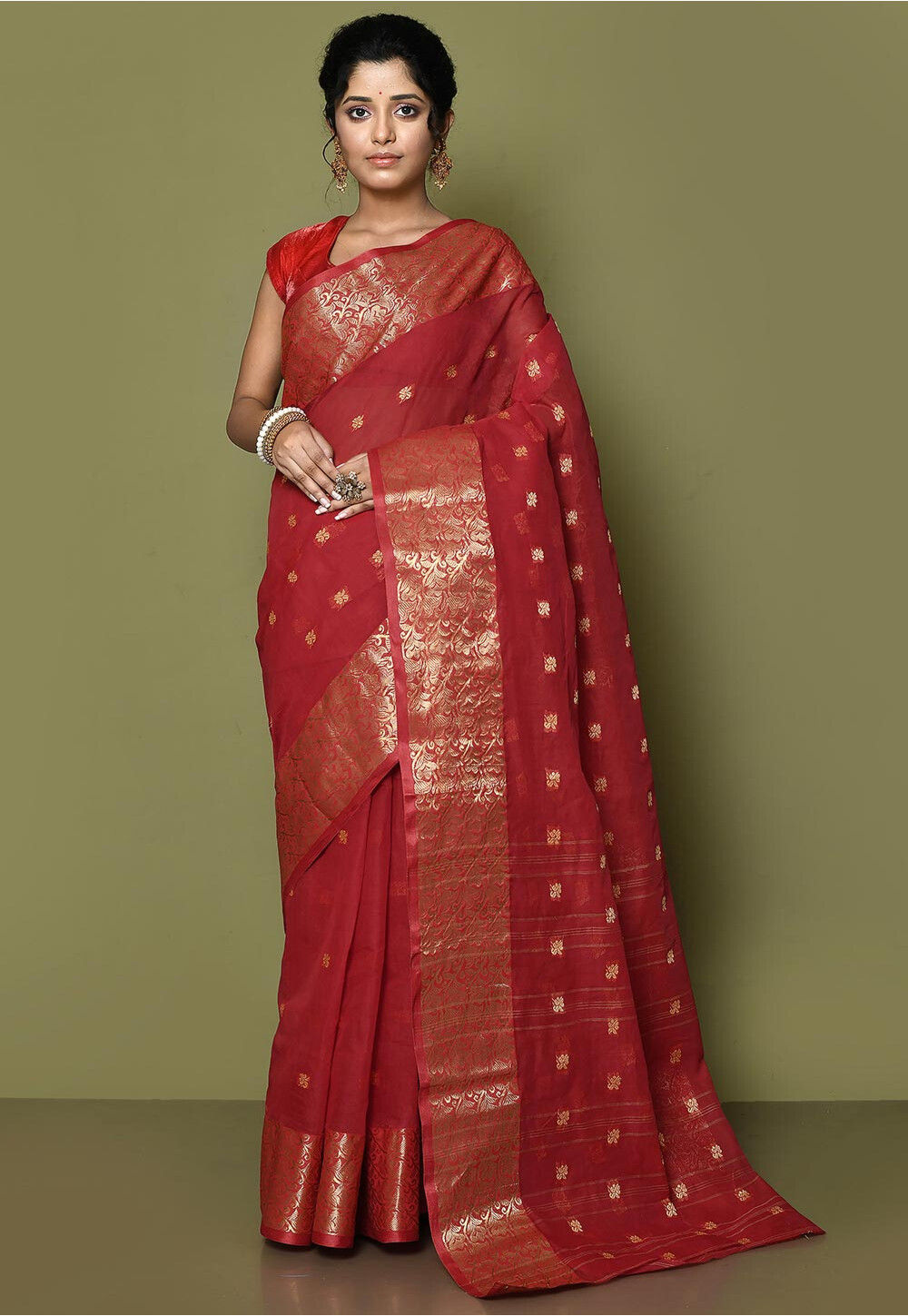 Buy Woven Cotton Tant Saree in Red Online : SUUA567 - Utsav Fashion