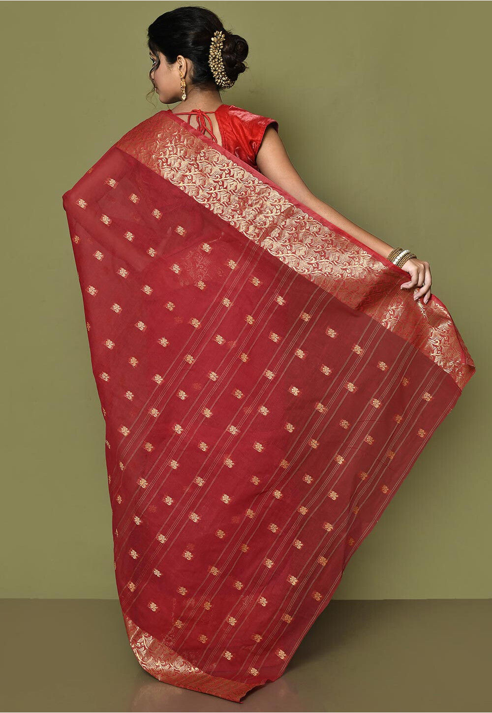 Buy Woven Cotton Tant Saree in Red Online : SUUA567 - Utsav Fashion