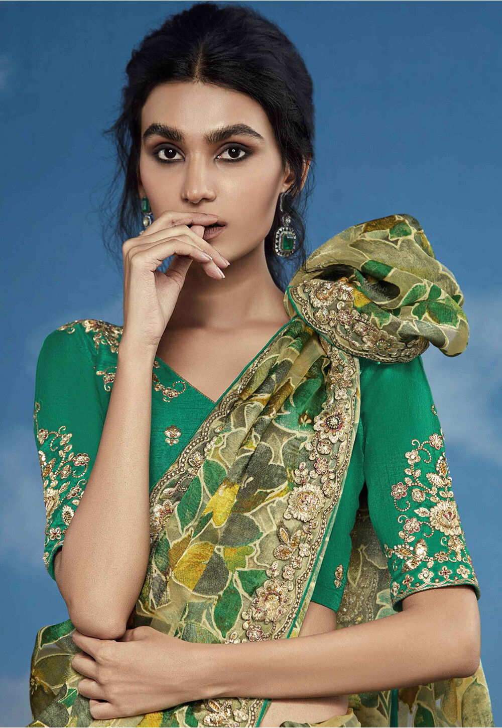 Buy Woven Georgette Brasso Saree in Olive Green Online : SKGA2721 ...