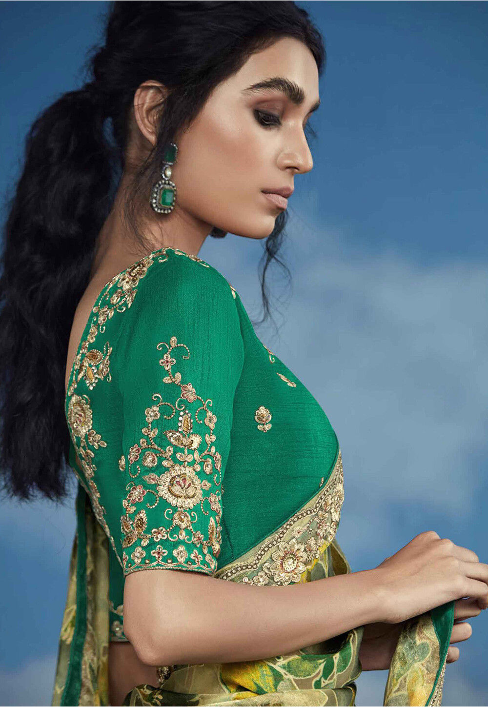 Buy Woven Georgette Brasso Saree in Olive Green Online : SKGA2721 ...