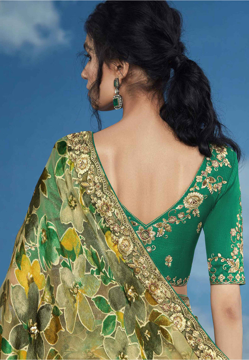 Buy Woven Georgette Brasso Saree in Olive Green Online : SKGA2721 ...