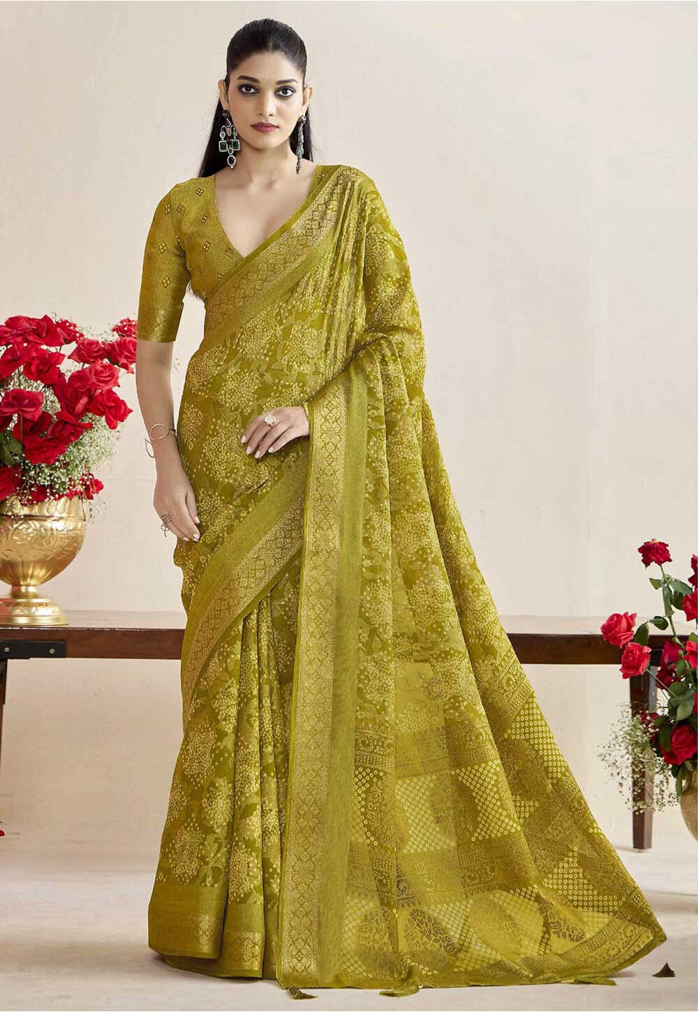 Buy Woven Georgette Brasso Saree in Olive Green Online : SSEA5873 ...