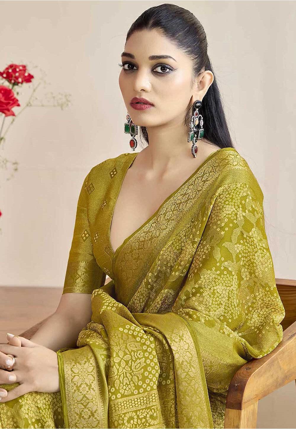 Buy Woven Georgette Brasso Saree in Olive Green Online : SSEA5873 ...