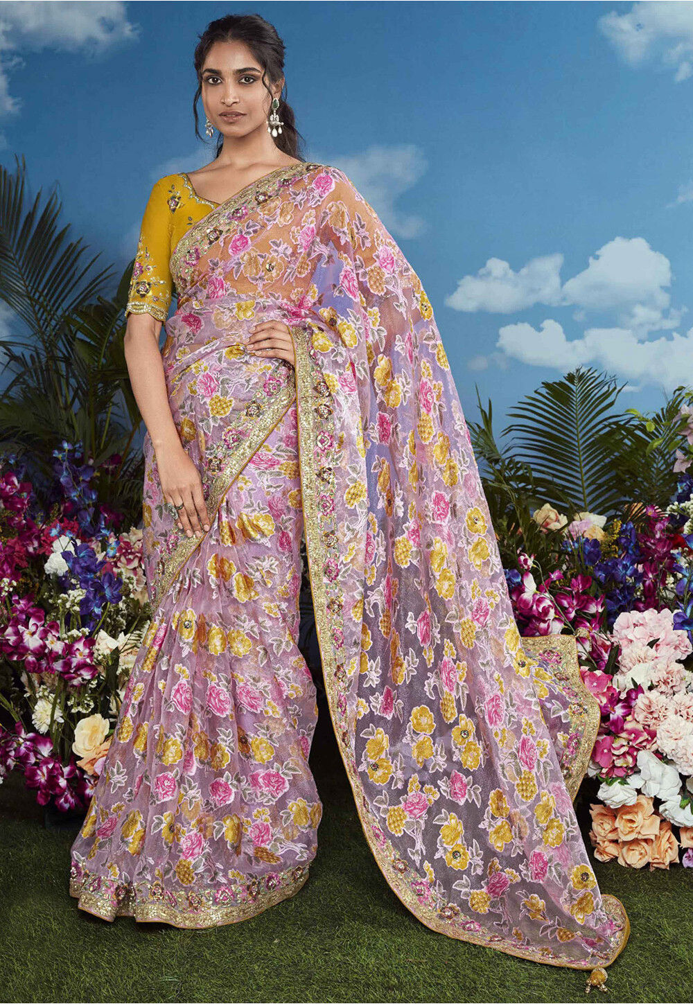 Buy Woven Georgette Brasso Saree in Pink Online : SKGA2722 - Utsav Fashion