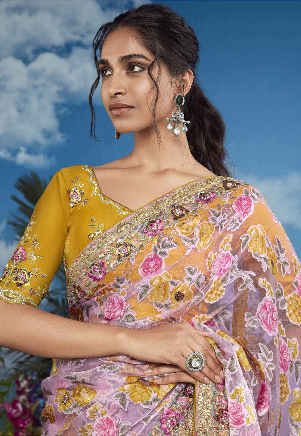 Buy Woven Georgette Brasso Saree in Pink Online : SKGA2722 - Utsav Fashion