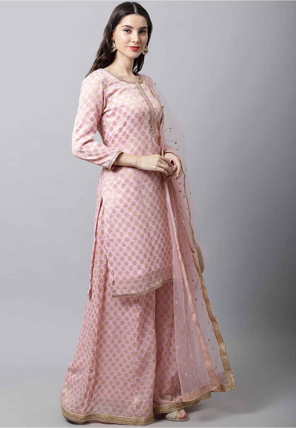 Buy Woven Georgette Jacquard Pakistani Suit in Light Pink Online ...