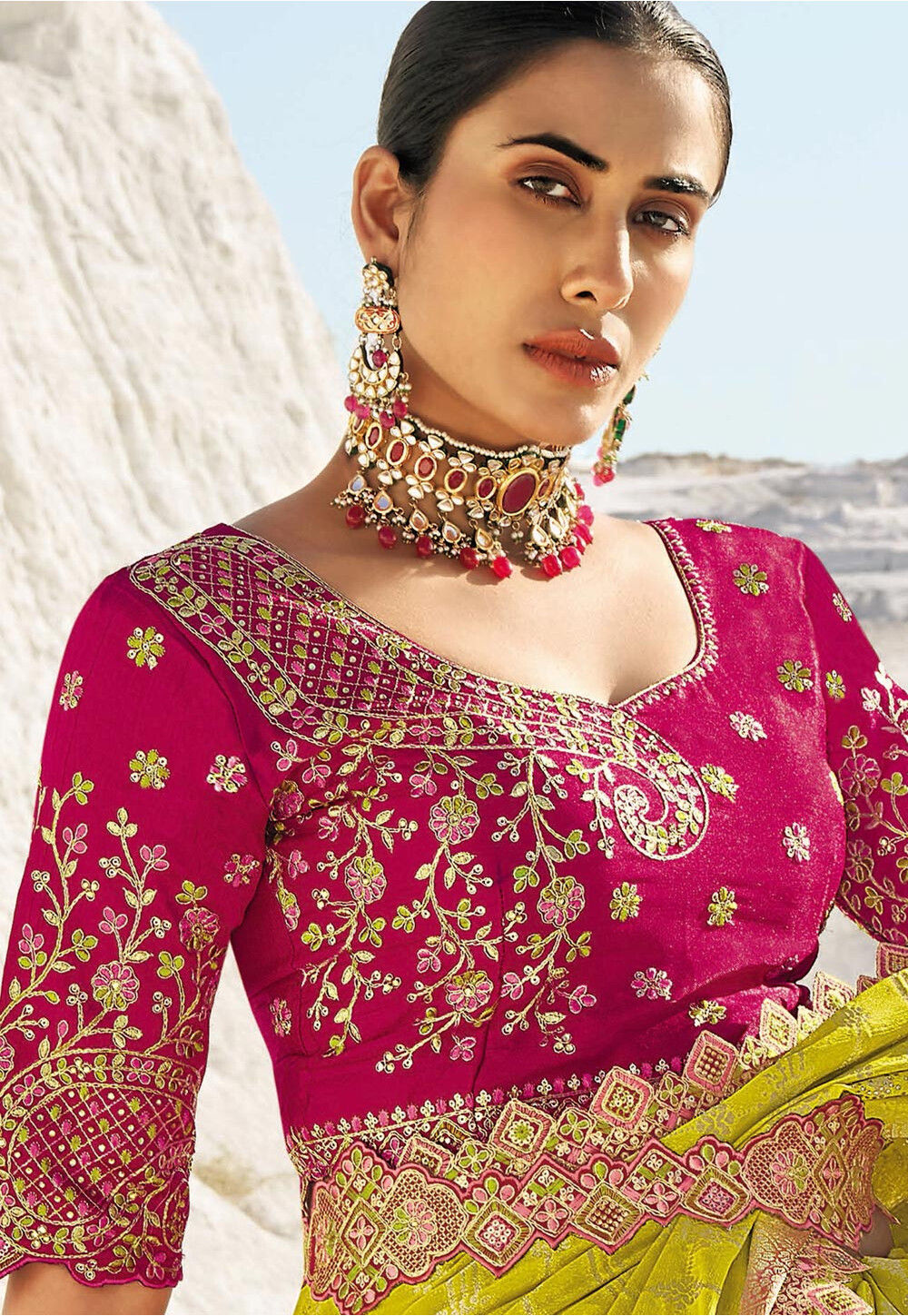 Buy Woven Georgette Jacquard Saree in Light Green Online : SSEA2081 ...