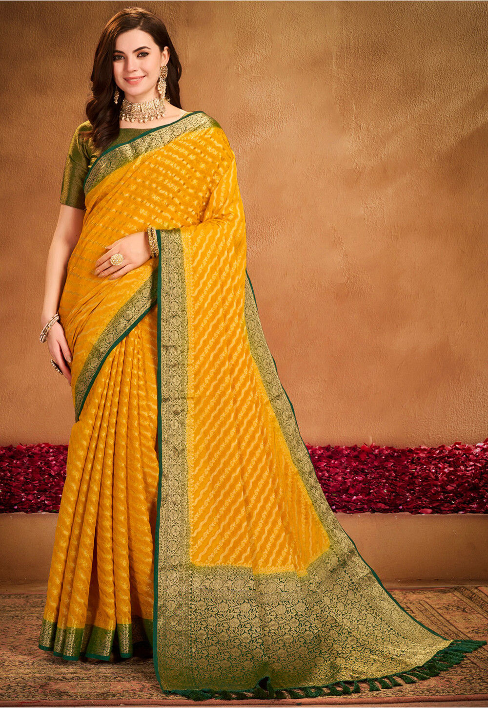 Buy Woven Georgette Saree in Yellow Online : STKA680 - Utsav Fashion