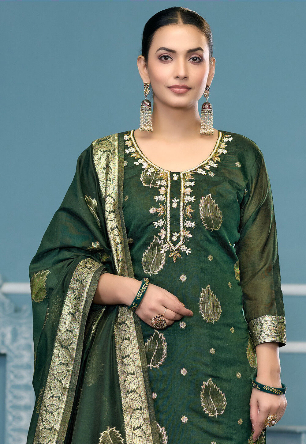 Buy Woven Modal Silk Pakistani Suit in Dark Green Online : KJC5215 ...