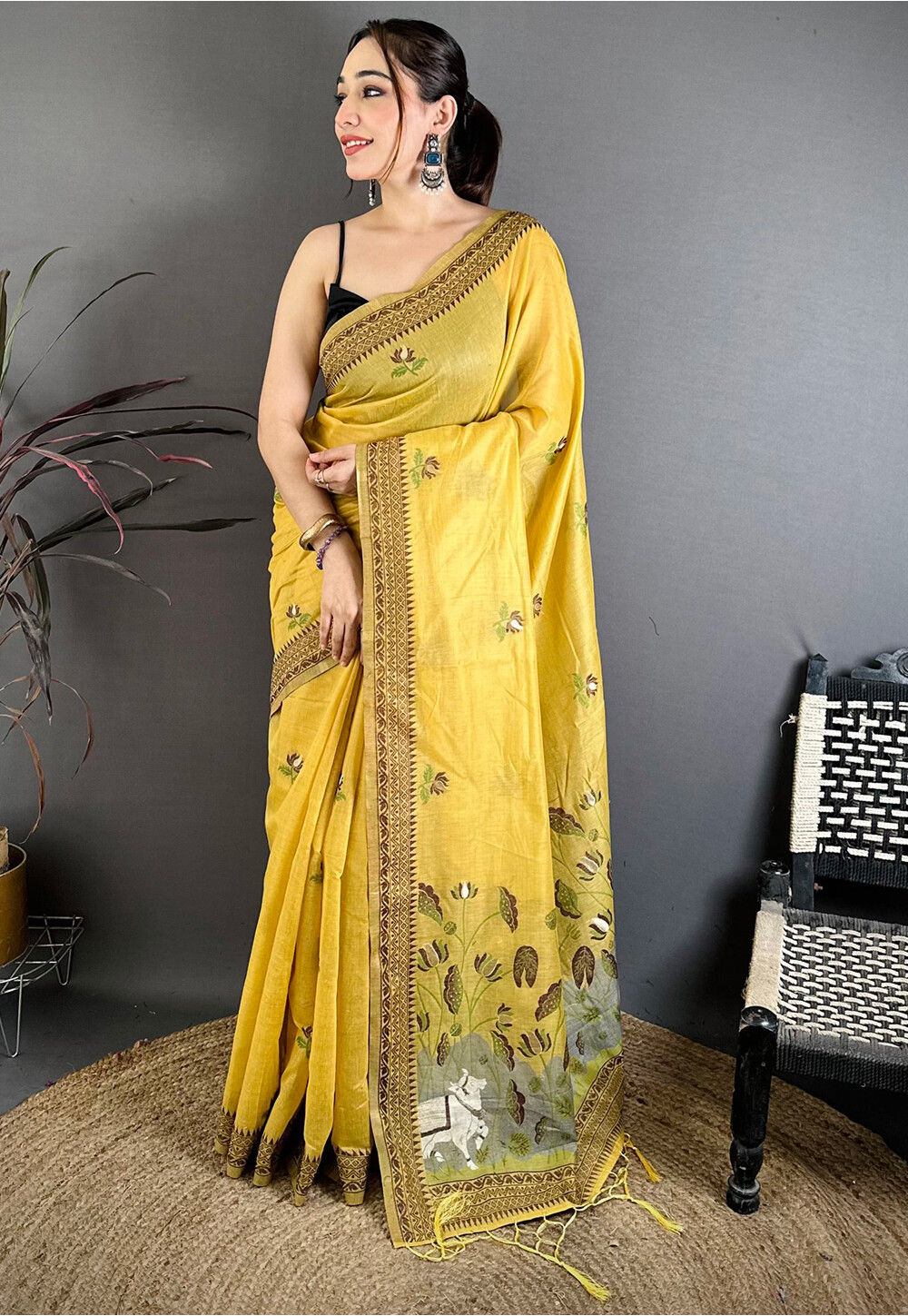 Buy Woven Muga Cotton Saree in Yellow Online : SPTA16975 - Utsav Fashion