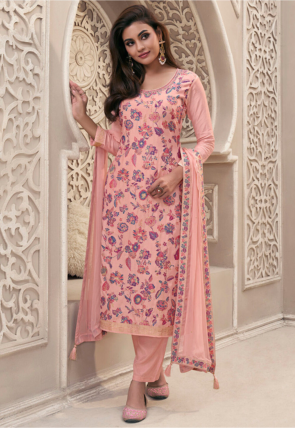 Buy Woven Muslin Cotton Pakistani Suit in Pink Online : KKE204 - Utsav ...