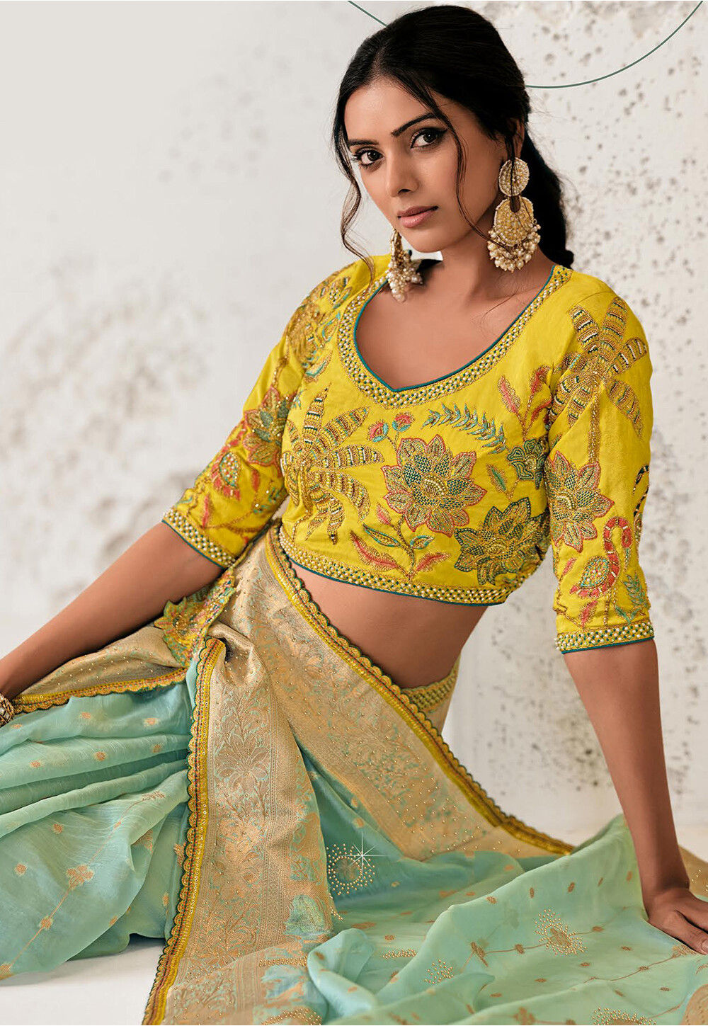 Buy Woven Organza Saree in Sky Blue Online : SEW15799 - Utsav Fashion