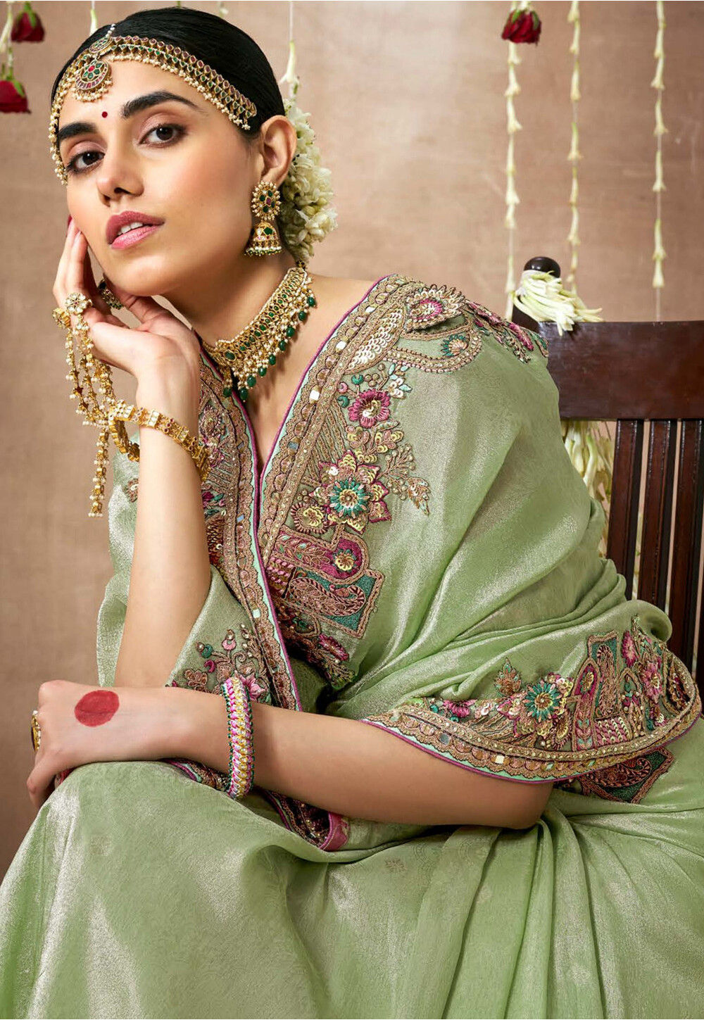 Buy Woven Organza Silk Jacquard Saree in Light Green Online : SKGA2700 ...
