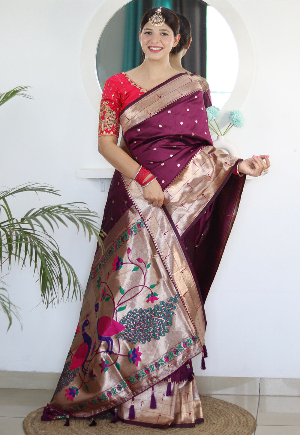 Buy Woven Paithani Silk Saree in Violet Online : SPFA14640 - Utsav Fashion