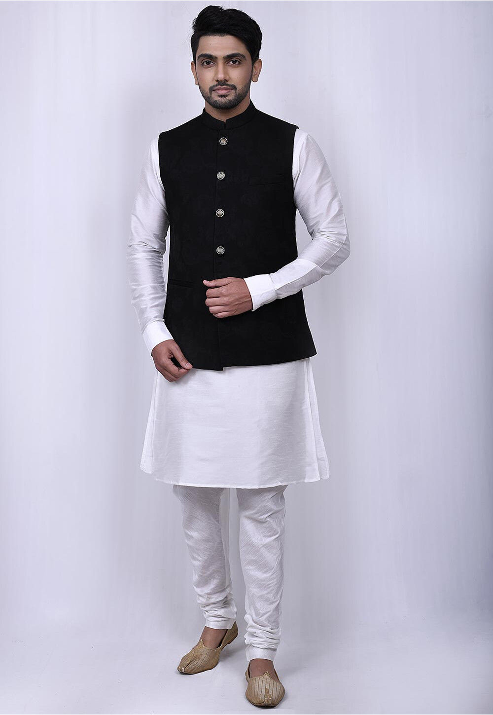 Buy Woven Polyester Jacquard Nehru Jacket in Black Online : MTX2967 ...