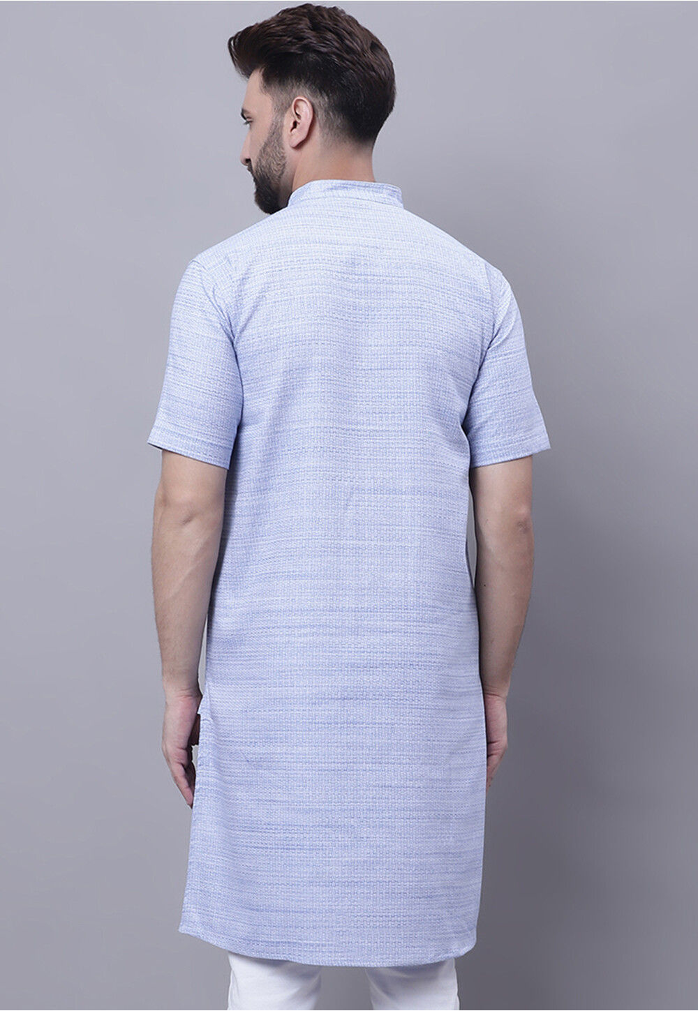 Buy Woven Pure Cotton Jacquard Kurta in Light Blue Online : MAN60 ...