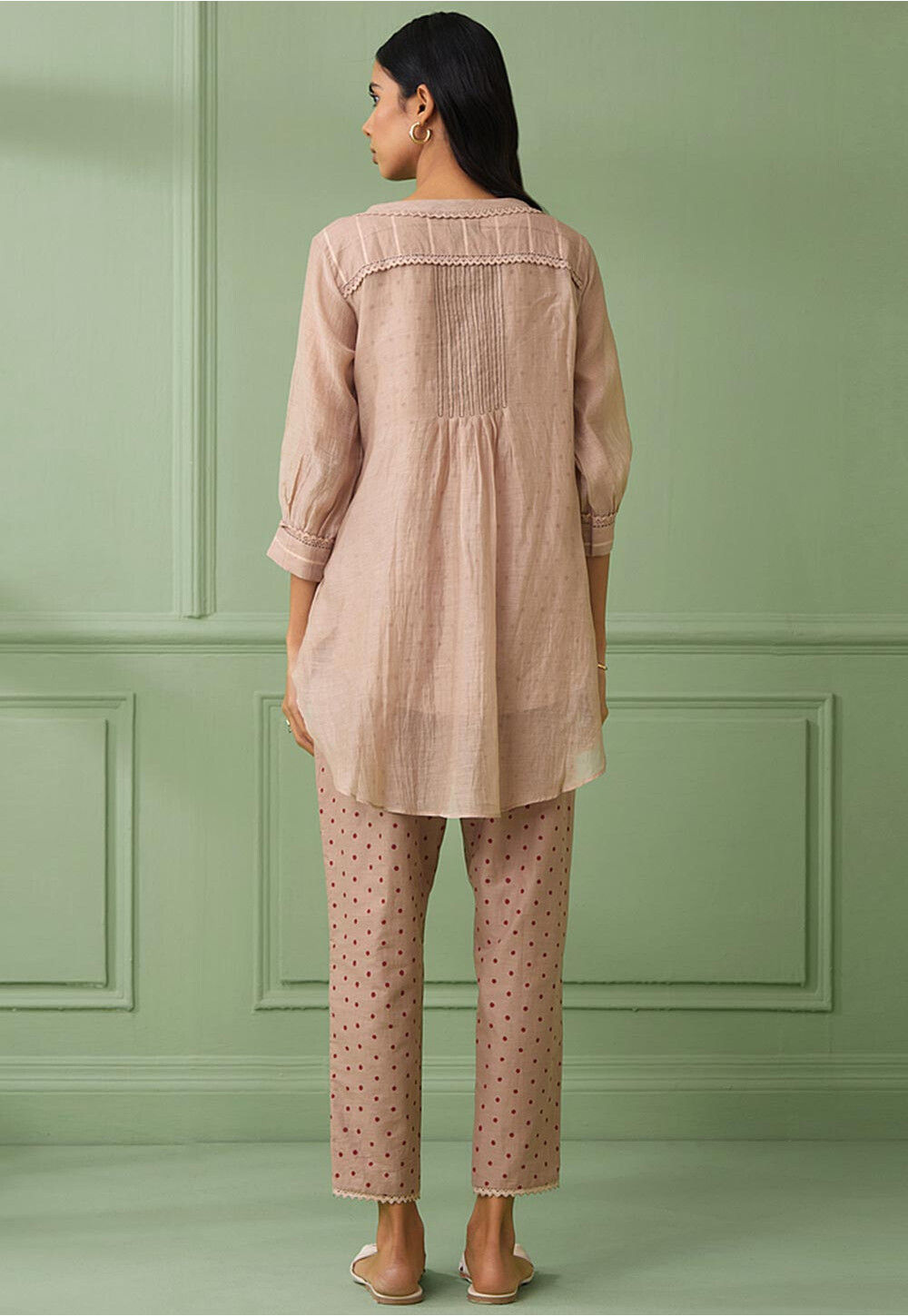 Buy Woven Pure Cotton Jacquard High Low Top Set in Old Rose Online ...